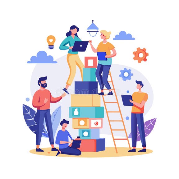Teamwork and Problem-solving: Flat Vector Illustration of People ...