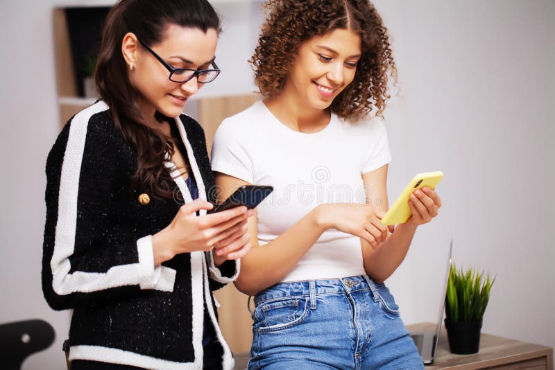Teamwork Process. Two Women with Laptop in Work Together Stock Photo ...