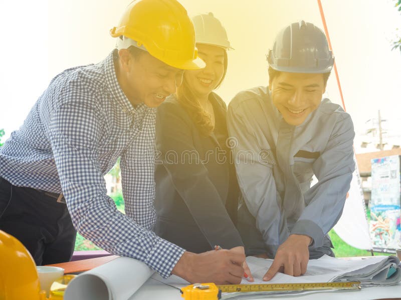 Teamwork of Professional Engineer are Discussing the Project Building ...