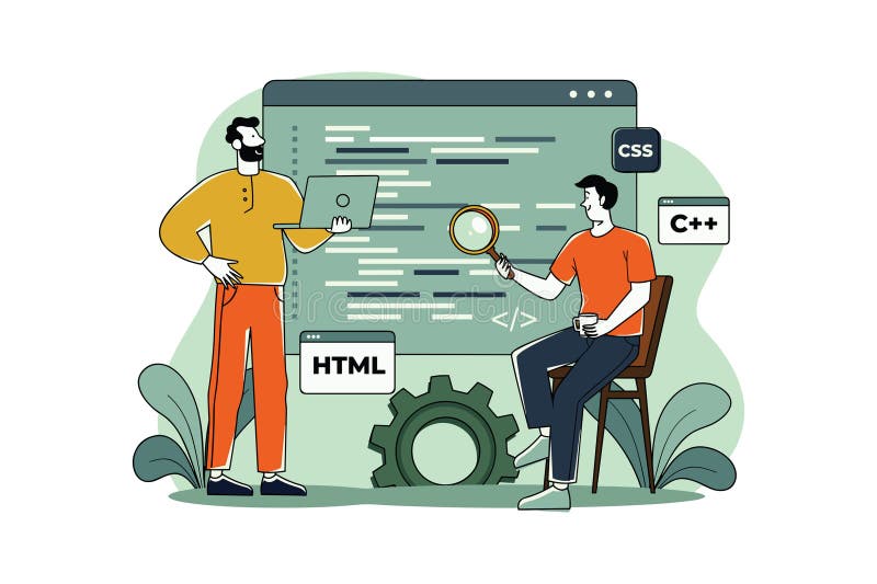 Teamwork in Programming with Developers Collaborating on Code Stock Illustration - Illustration ...