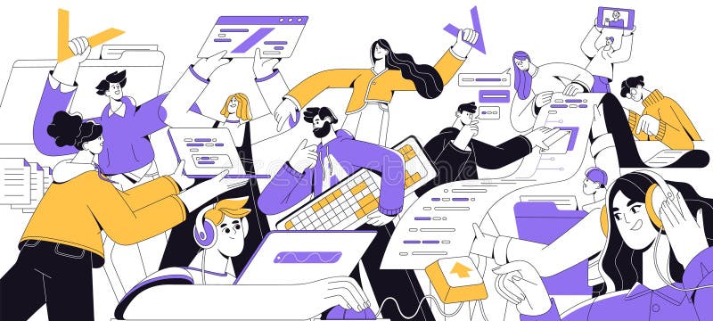 Teamwork In Programming Outline Software Development Team Writes Code For Web App Programmers