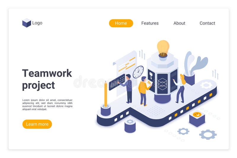 Teamwork Project Landing Page Vector Template Stock Vector ...