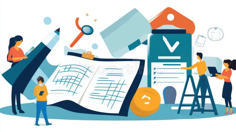 Teamwork and Project Management Stock Illustration - Illustration of ...