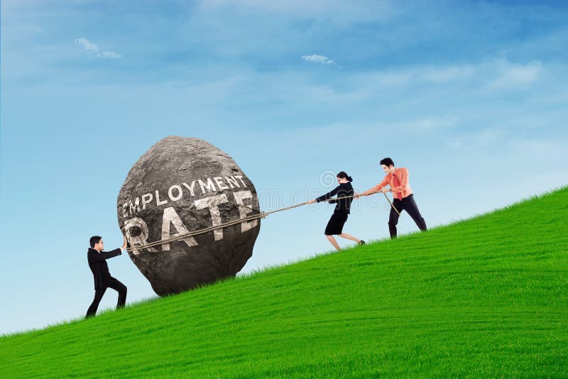 Teamwork Pull An Employment Text Stock Photo - Image of cloud, people ...