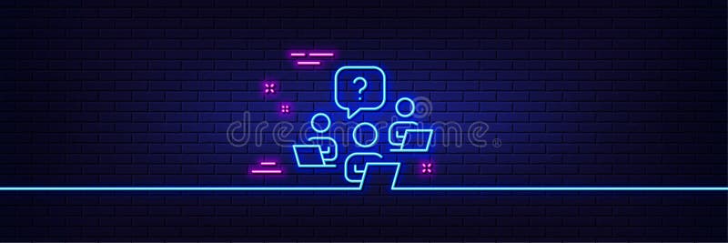 Teamwork Question Line Icon. Ask Help Sign. Neon Light Glow Effect ...