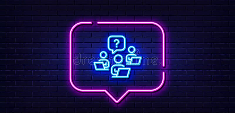 Teamwork Question Line Icon. Ask Help Sign. Neon Light Speech Bubble ...