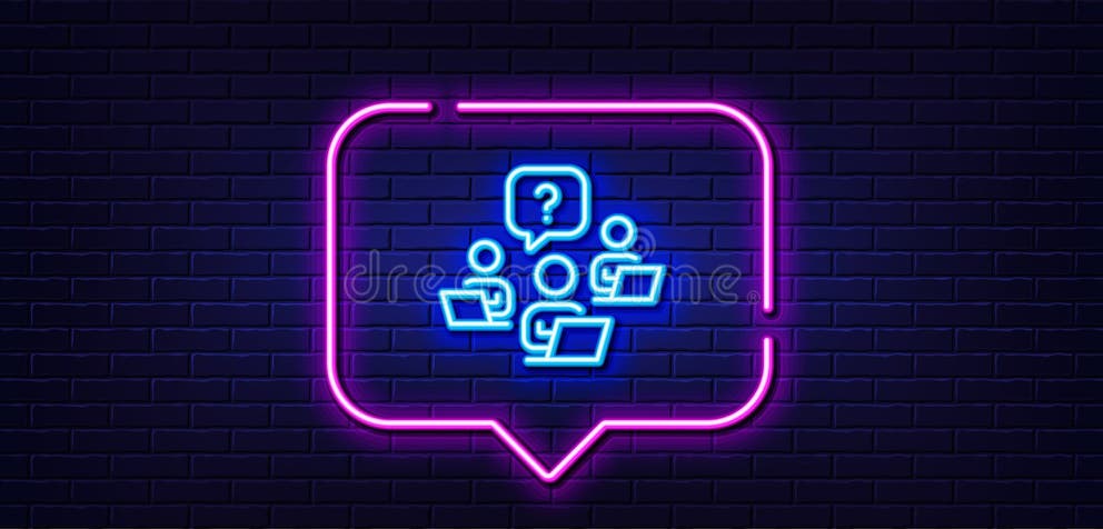 Teamwork Question Line Icon. Ask Help Sign. Neon Light Speech Bubble ...