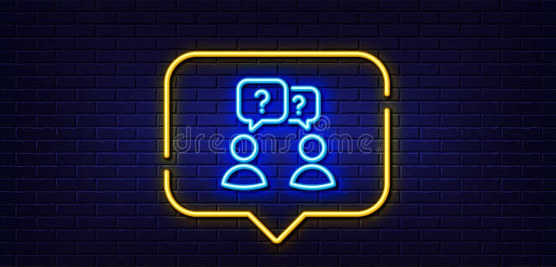 Teamwork Questions Line Icon. Ask Help Sign. Neon Light Speech Bubble ...