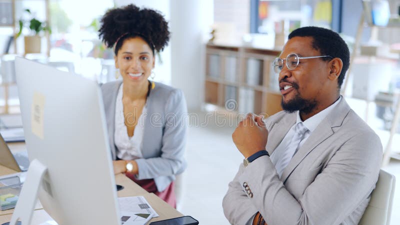 Teamwork, Reading and Business People for Discussion by Pc and Together ...