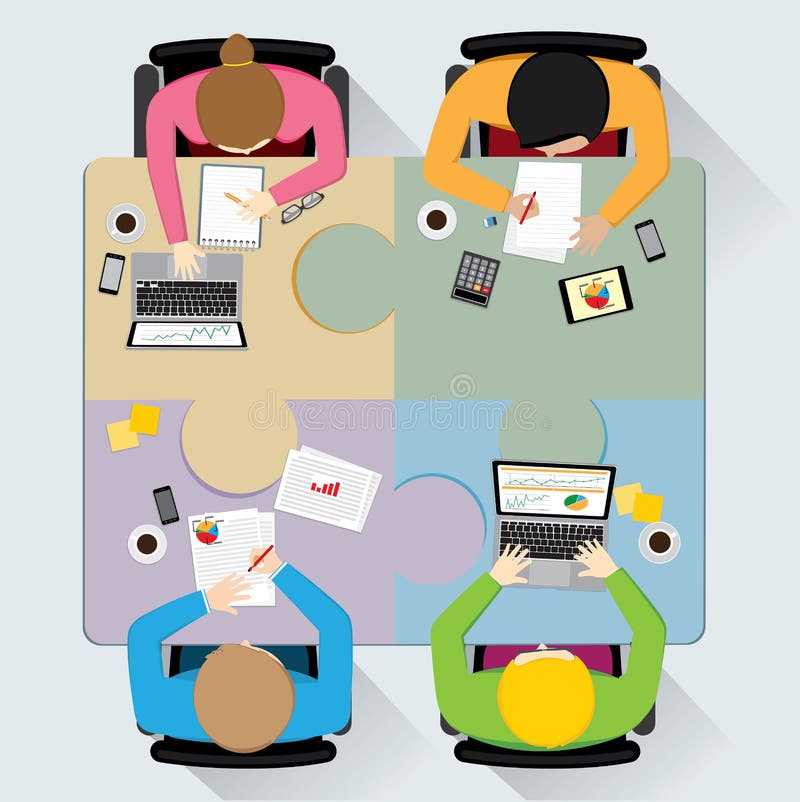 Teamwork on Round Table, Illustration Stock Vector - Illustration of ...