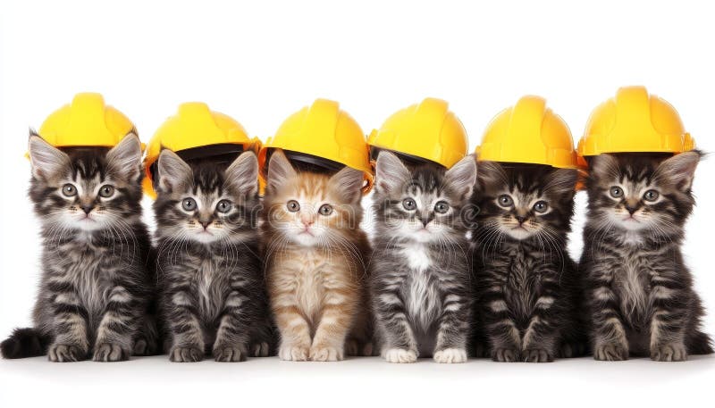 Teamwork or Safety First a Row of Adorable Kittens Wearing Construction ...