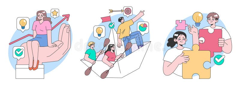Teamwork Set. Flat Vector Illustration. Stock Vector - Illustration of ...