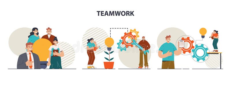 Teamwork Set. Office Characters Collaborating for Additional Business ...