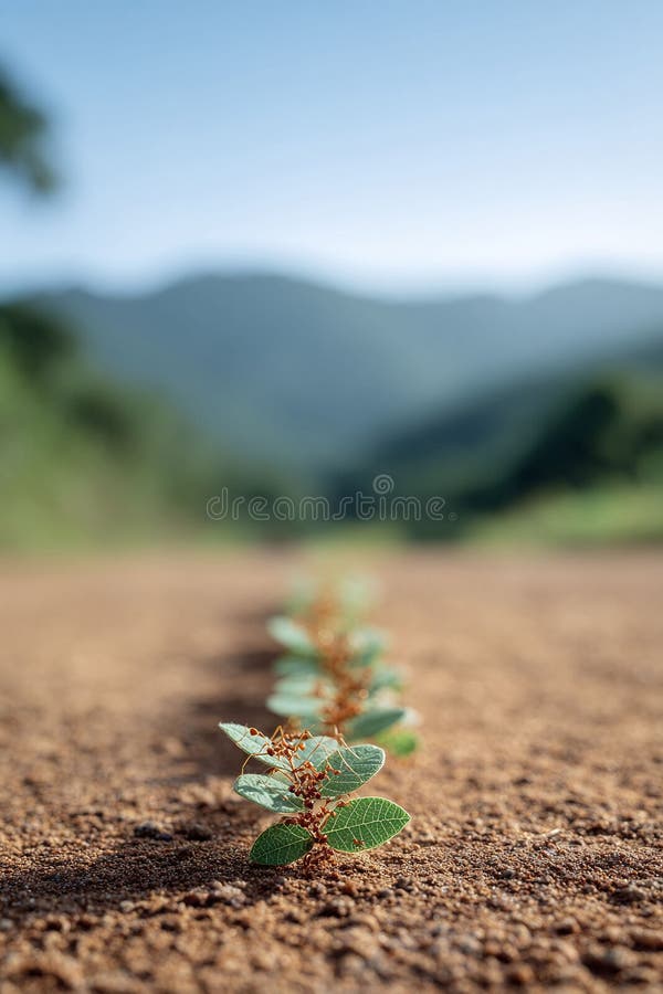 Teamwork Shown by Ants Carrying Leaves. Illustrates Collaboration ...