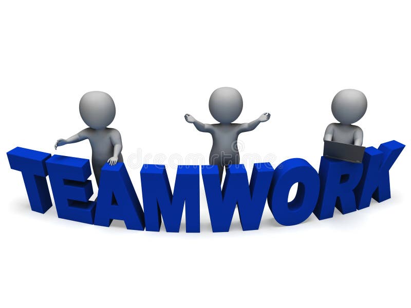 Teamwork Shows 3d Characters Working Together Stock Illustration ...