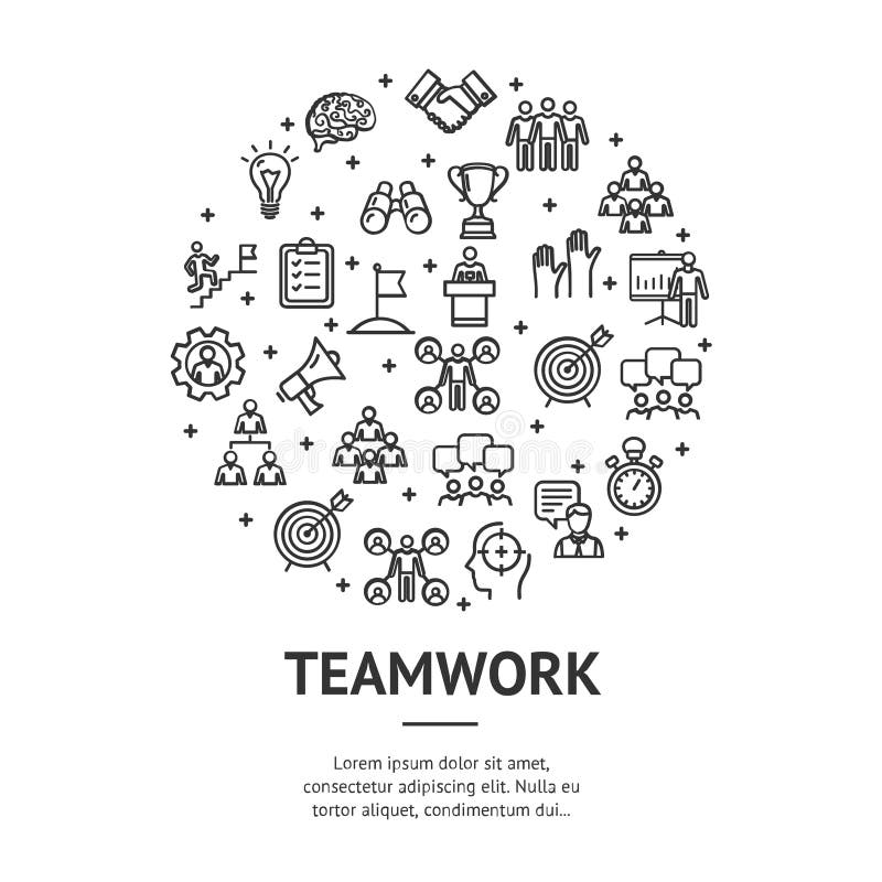 Teamwork Signs Round Design Template Thin Line Icon Concept. Vector ...