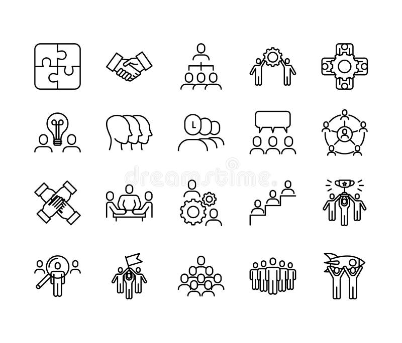 Teamwork Signs Thin Line Icons Set. Vector Stock Vector - Illustration ...
