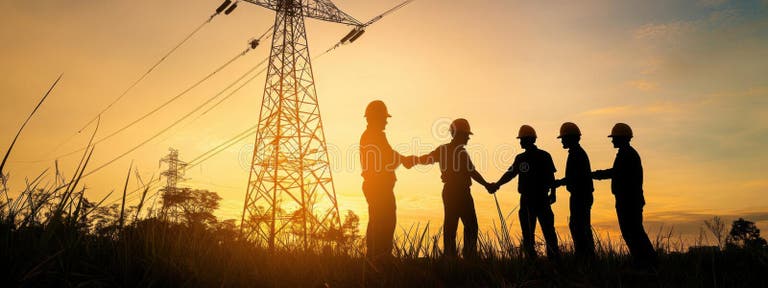 Teamwork in Silhouette, Workers Connect and Work Together in the Sun ...