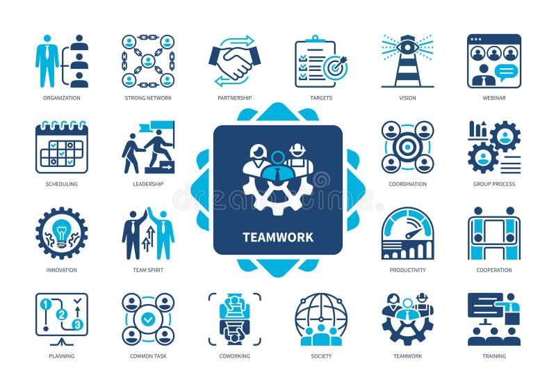 Teamwork solid icon set stock illustration. Illustration of team ...