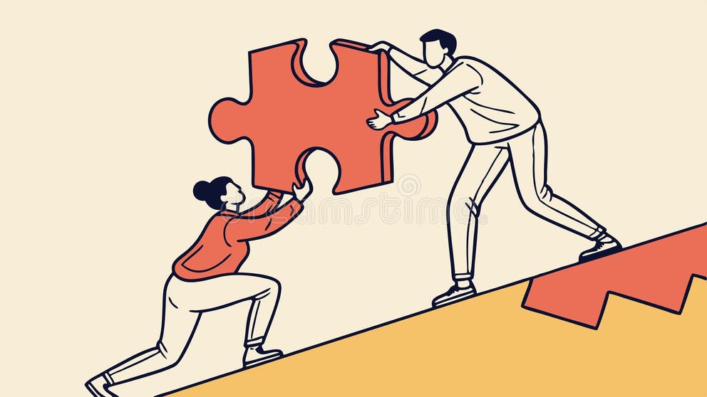 Teamwork Solving a Puzzle, Collaboration and Problem Solving, Vector ...