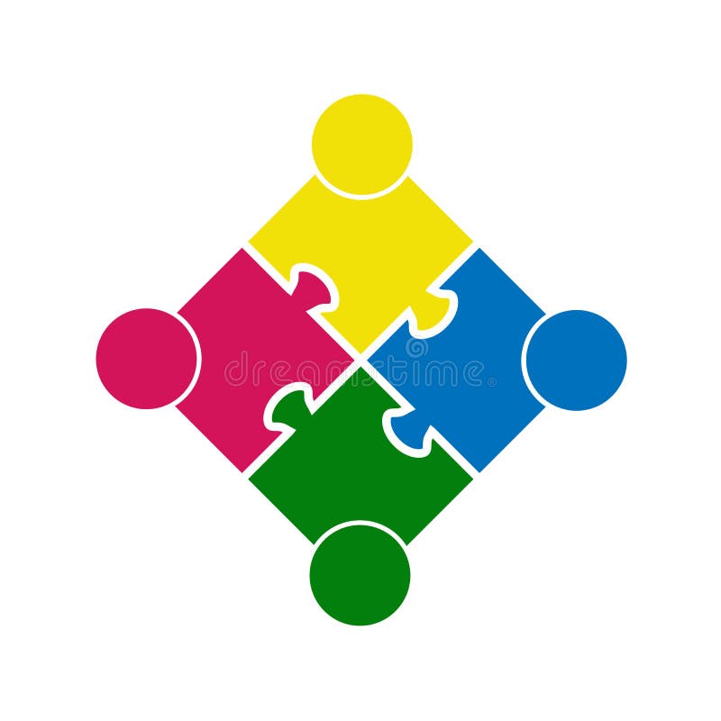 Teamwork. Square in the Form of a Puzzle of Four Parts Stock Vector ...