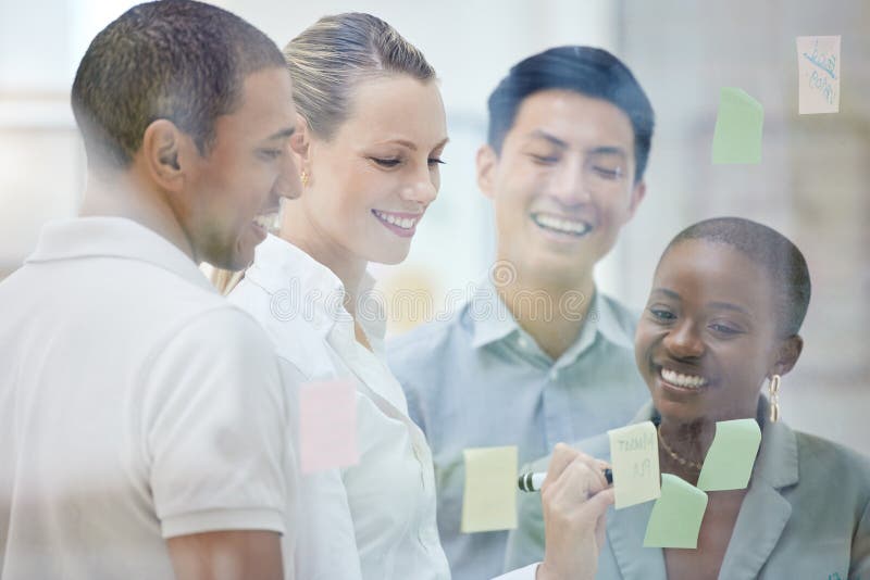 Teamwork, Sticky Note and Collaboration while Writing Idea and ...