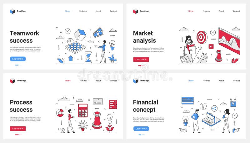 Teamwork Strategy Success, Market Financial Analysis Process Set, Tiny People Work Stock Vector ...