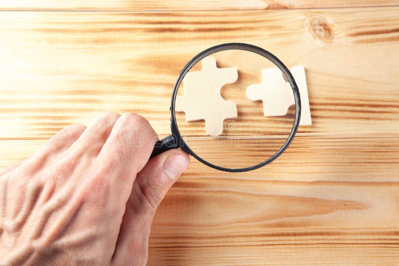 Teamwork Study Concept. Magnifier and Puzzle Pieces Stock Image - Image ...