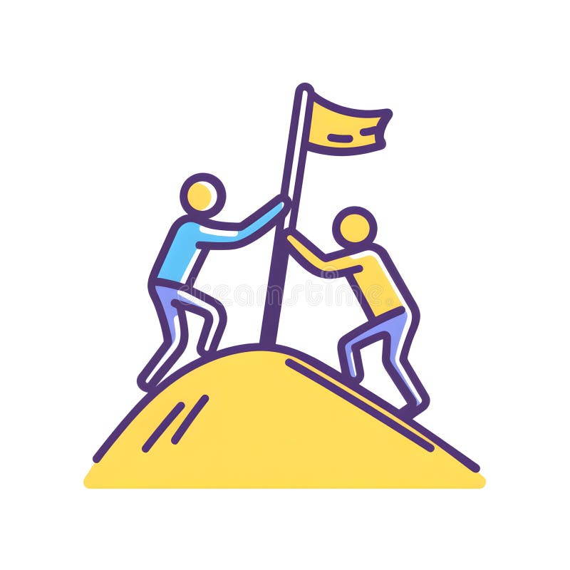 Teamwork Success Concept Illustration with Two Figures Raising a Flag ...