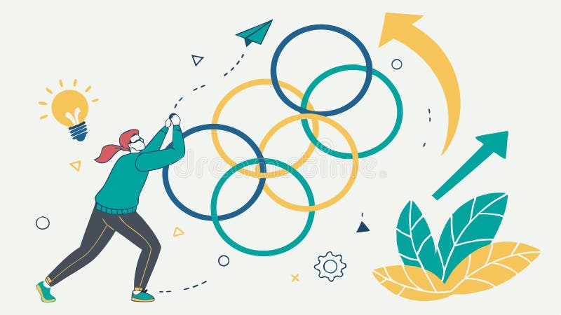 Teamwork and Success, Figures Around Rings Vector Illustration, Vector ...