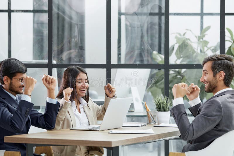 Teamwork Success Win Triumph Concept at Conference Table Stock Image ...