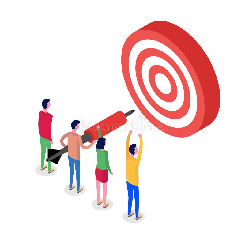 Teamwork, Successful Goal Isometric Concept. Target and Arrow. Vector ...