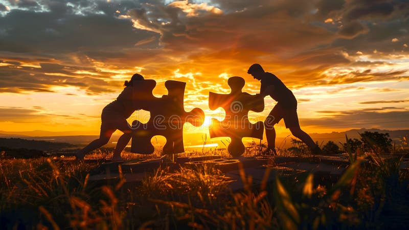 Teamwork at Sunset: Silhouettes of a Unified Team Successfully ...