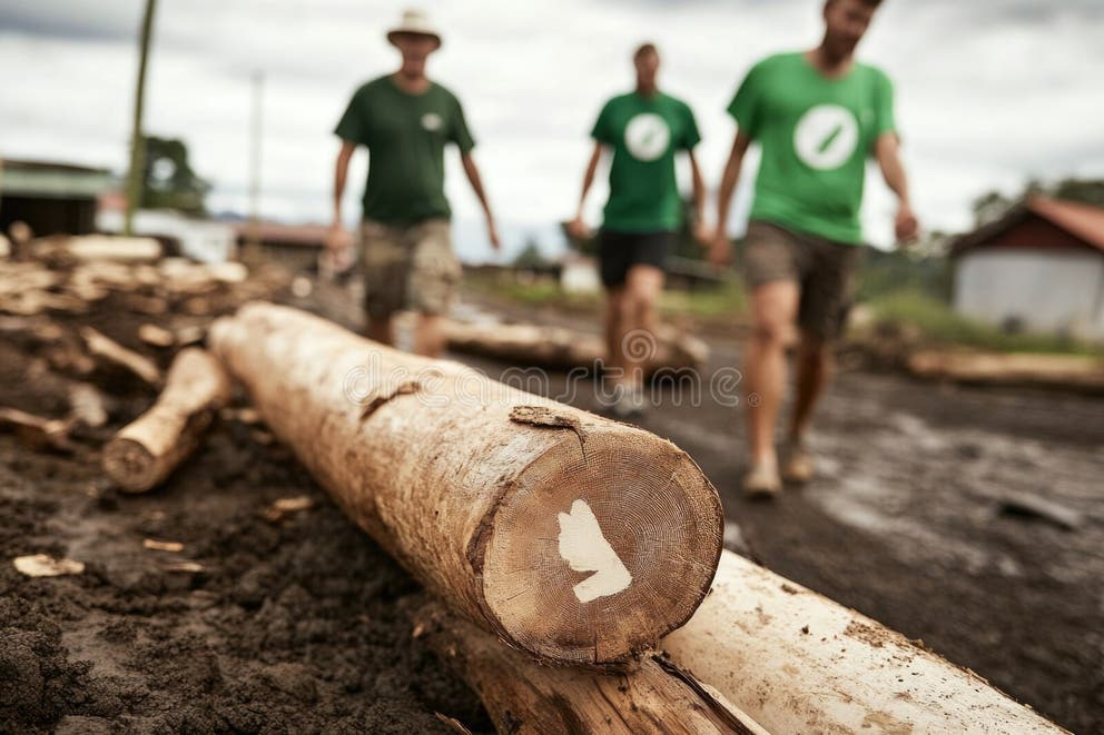 Teamwork in Sustainable Logging: Caucasian Males Working in Forest ...