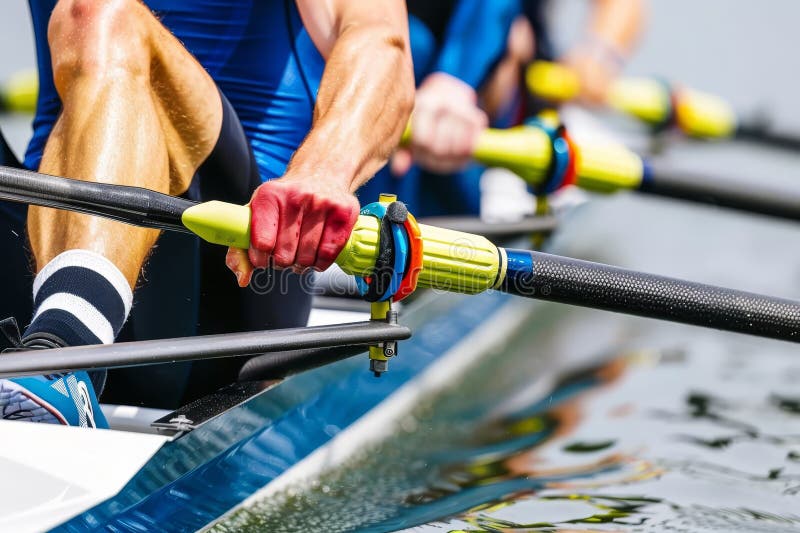 Teamwork Symbolized Rower S Hands on Oar in Sync with Partner ...