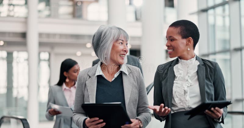 Teamwork, Tablet or Woman in Conversation with Man in Night Office in ...