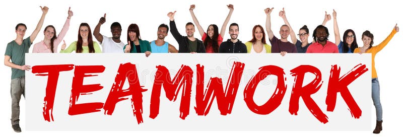 Teamwork Team Group of Young Multi Ethnic People Holding Banner Stock ...