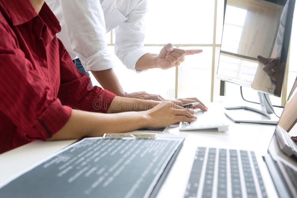 Teamwork Team Programmer Working with Computer Stock Image - Image of ...