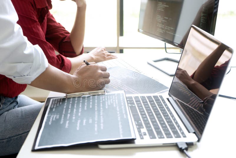 Teamwork Team Programmer Working with Computer Stock Photo - Image of ...