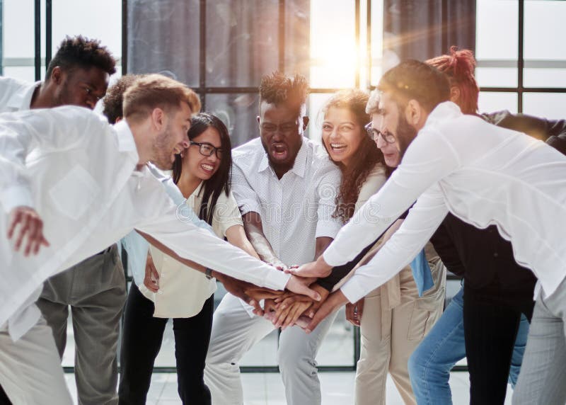 High Angle View of Multiracial Friend Stacking Hand Together Stock ...
