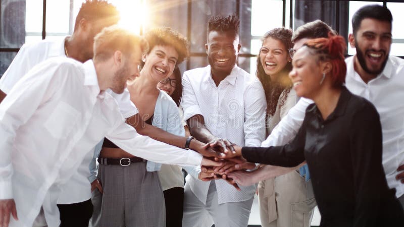 High Angle View of Multiracial Friend Stacking Hand Together Stock ...