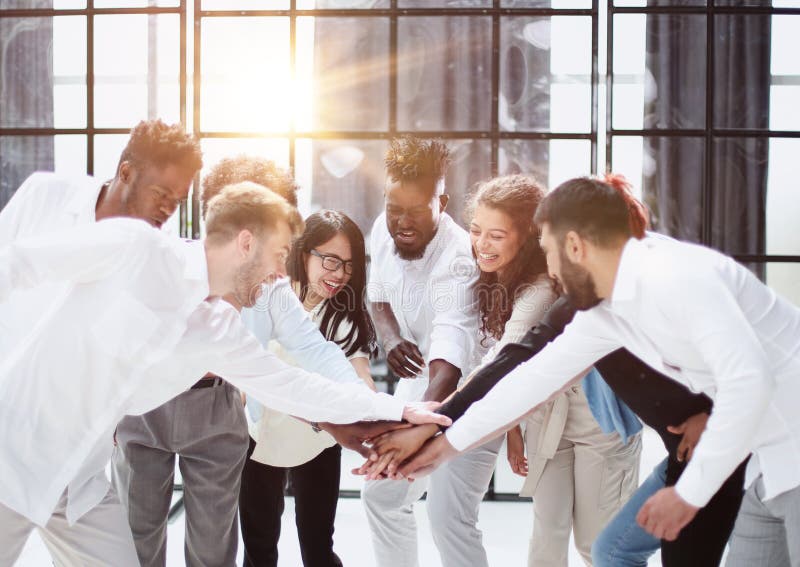 High Angle View of Multiracial Friend Stacking Hand Together Stock ...