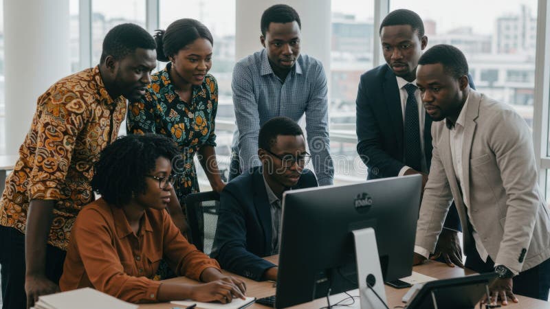 Teamwork in Tech stock illustration. Illustration of people - 373455395