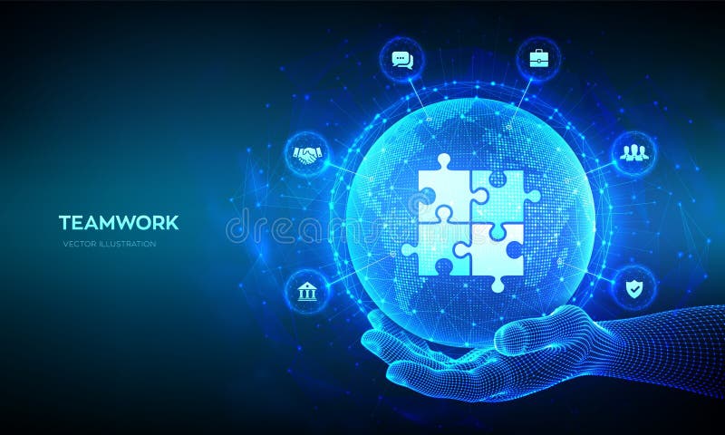 Teamwork Technology Concept. Business Partnership. Global Cooperation ...