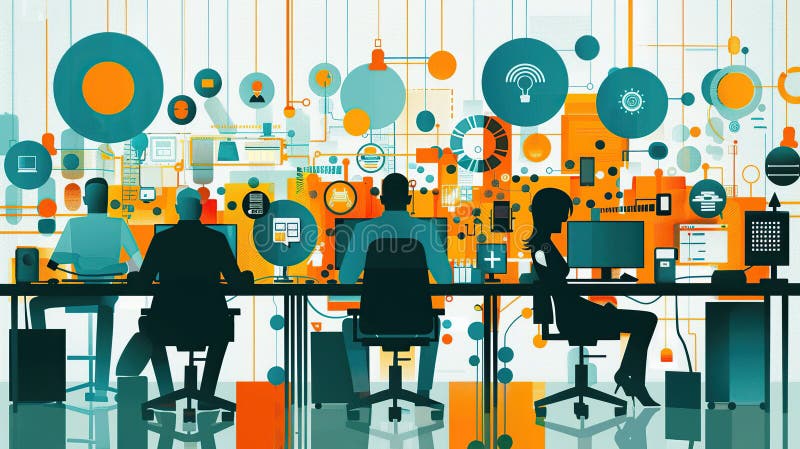 Teamwork and Technology in a Modern Office Stock Illustration ...