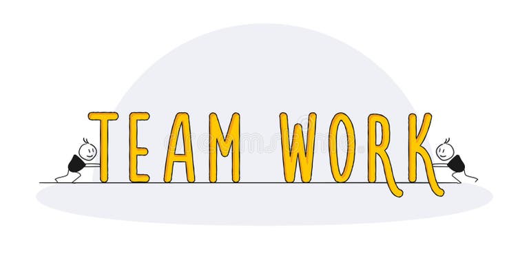 Teamwork Text with 2 Characters Working Together. Vector Illustration ...