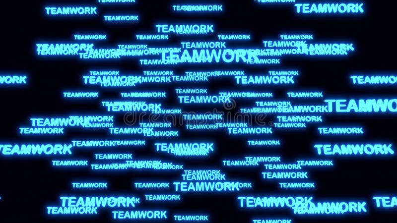 Teamwork Text Inside Rotating Clouds of Neon Holographic Words. High ...