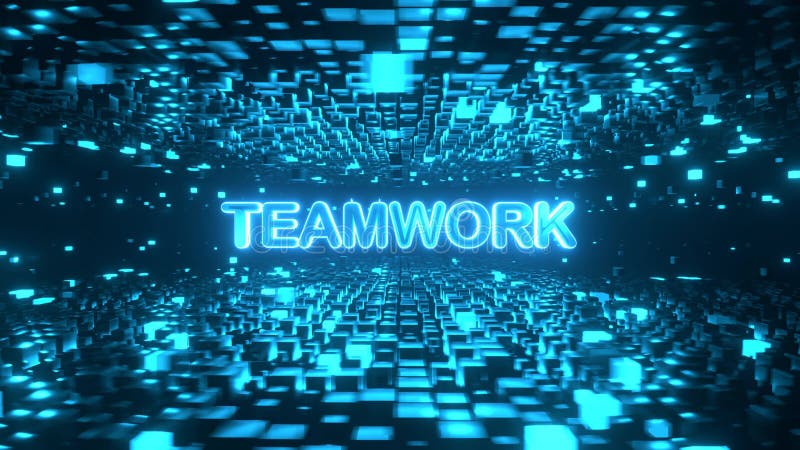Teamwork Text Inside Rotating Cube Platforms in Cyberspace. High-tech ... Teamwork Text Inside Rotating Cube Platforms in Cyberspace. High-tech ...