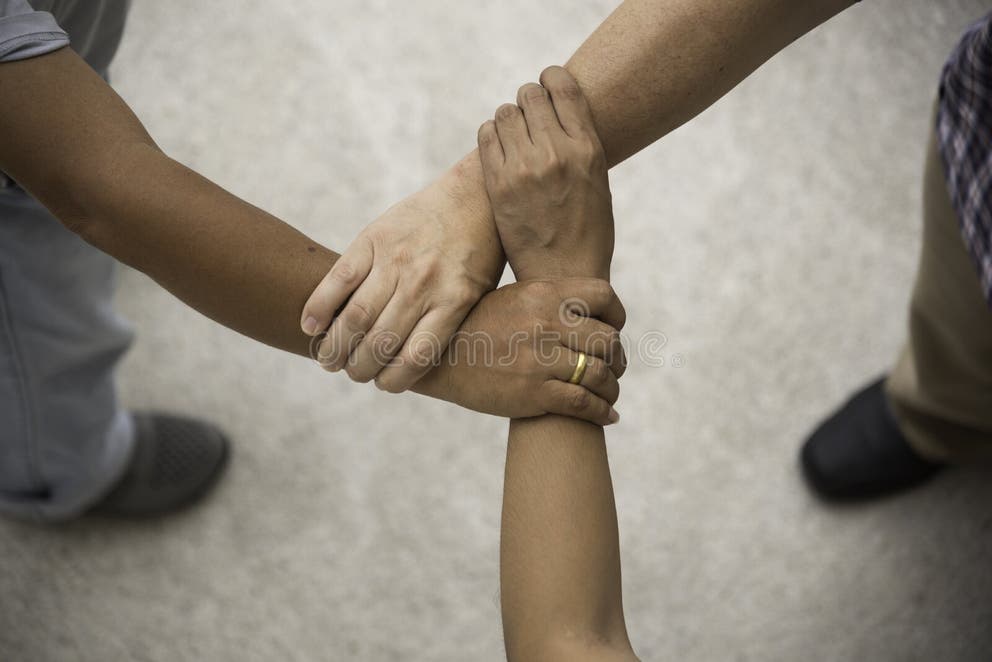 Teamwork of three people stock image. Image of hands - 92406047