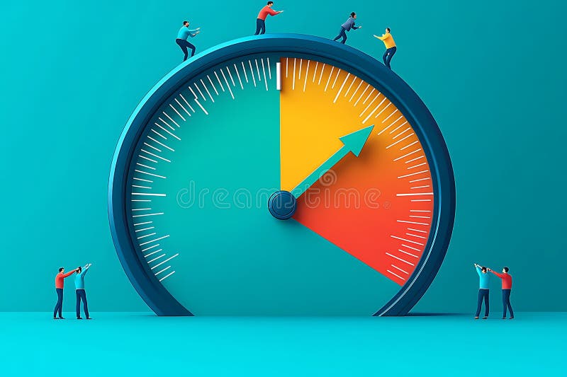 Teamwork Time Management Concept with Tiny People and a Large Colorful ...